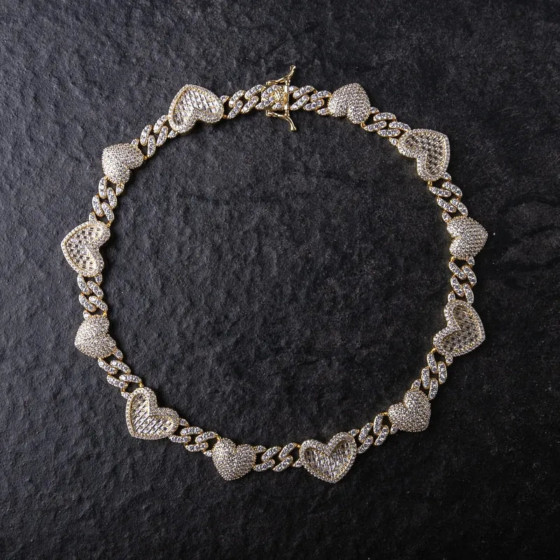 13MM ICED TWO TONE HEART CUBAN CHAIN - Gold – Zotic
