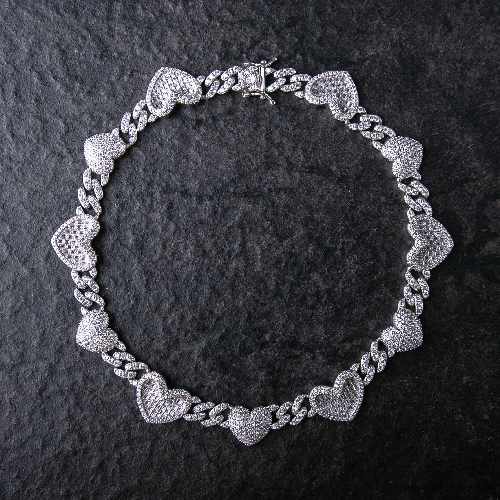 13MM ICED TWO TONE HEART CUBAN CHAIN - White Gold – Zotic