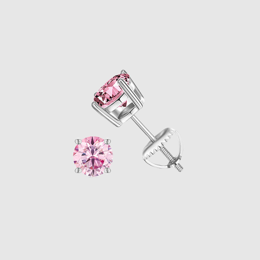 PINK VVS ROUND 1CT EARRINGS - White Gold Vermeil – Zotic