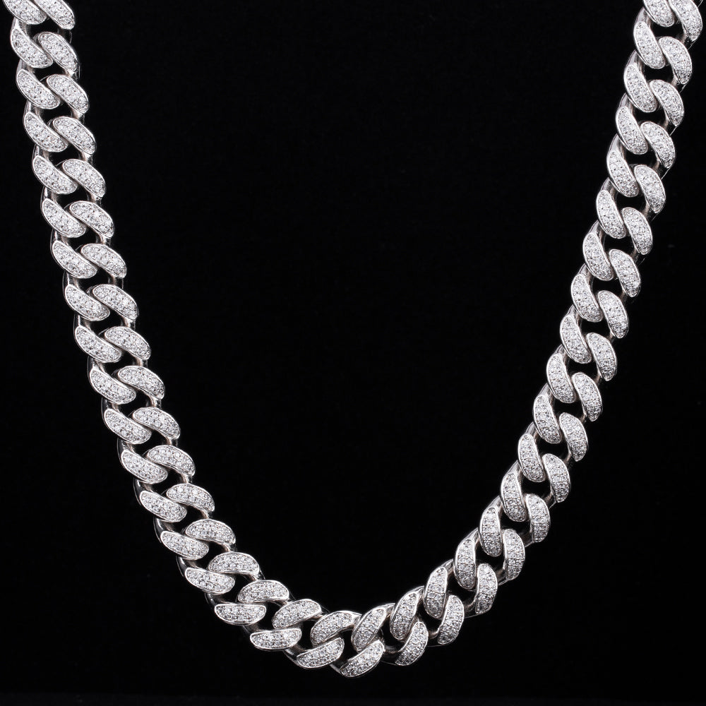 12mm Iced Out Cuban Link Necklace - White Gold – Zotic