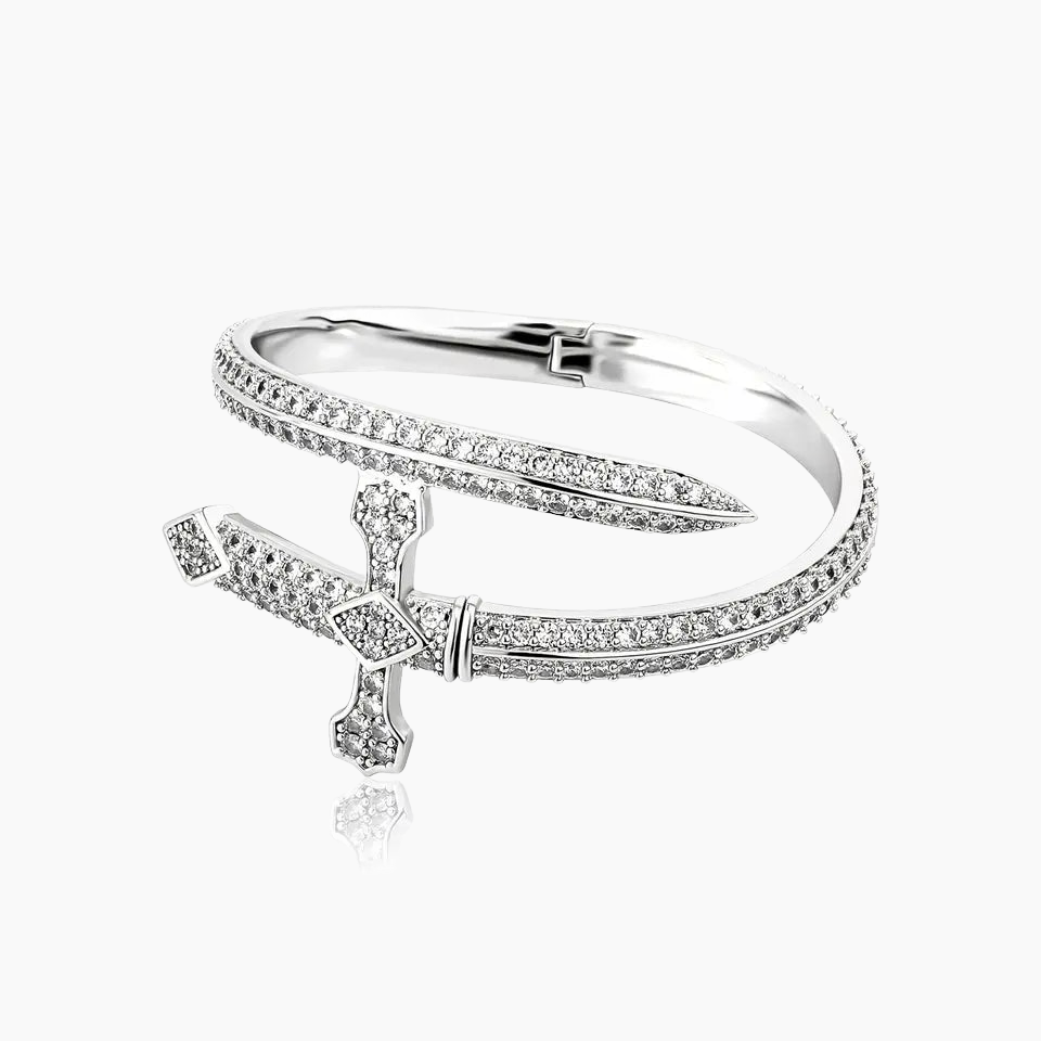 Sword Iced Band Bracelet - White Gold – Zotic